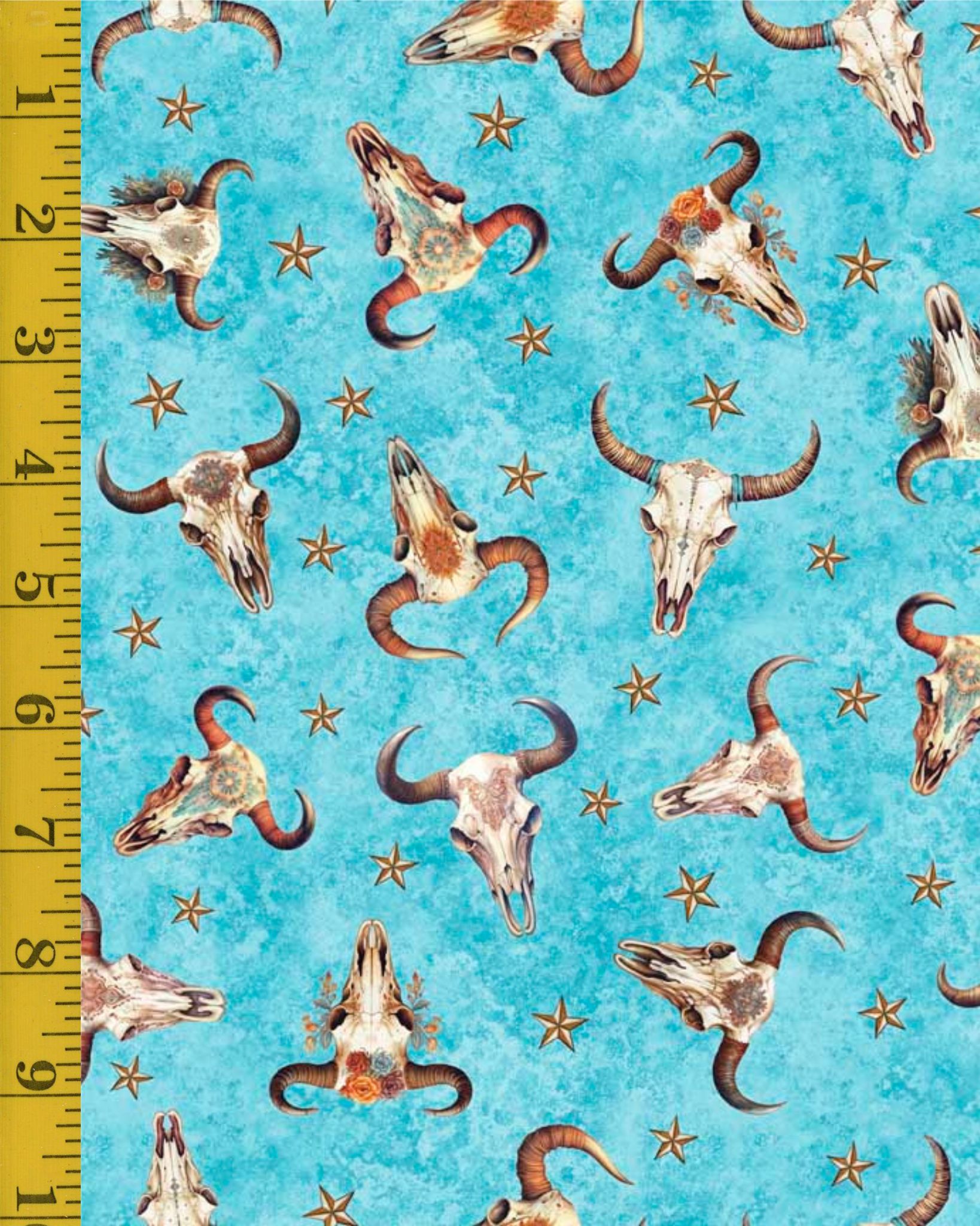 Qt Fabrics Running Wild: Cow Skulls – Turquoise #25-6469 | Quilt Fabric ...